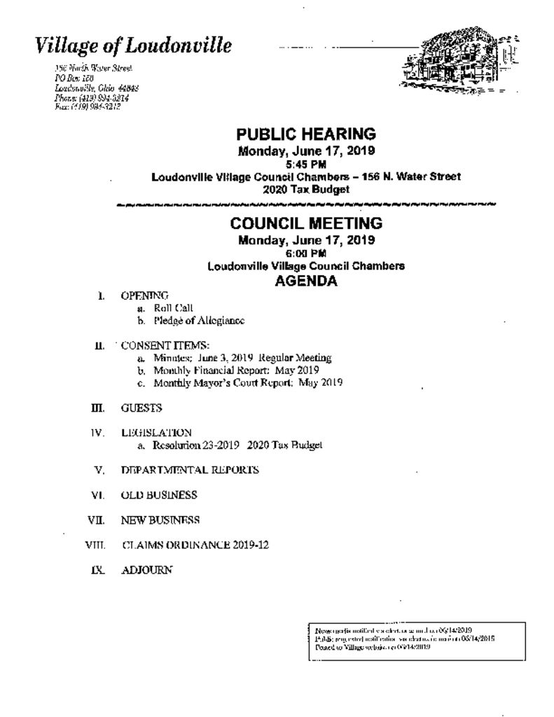 AGENDA June 17, 2019 - Village of Loudonville
