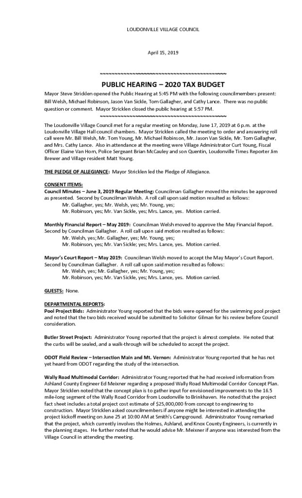 June 17, 2019 minutes - Village of Loudonville