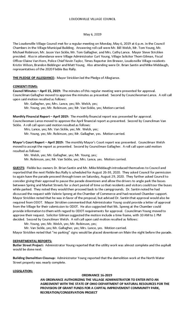 May 6, 2019 minutes - Village of Loudonville