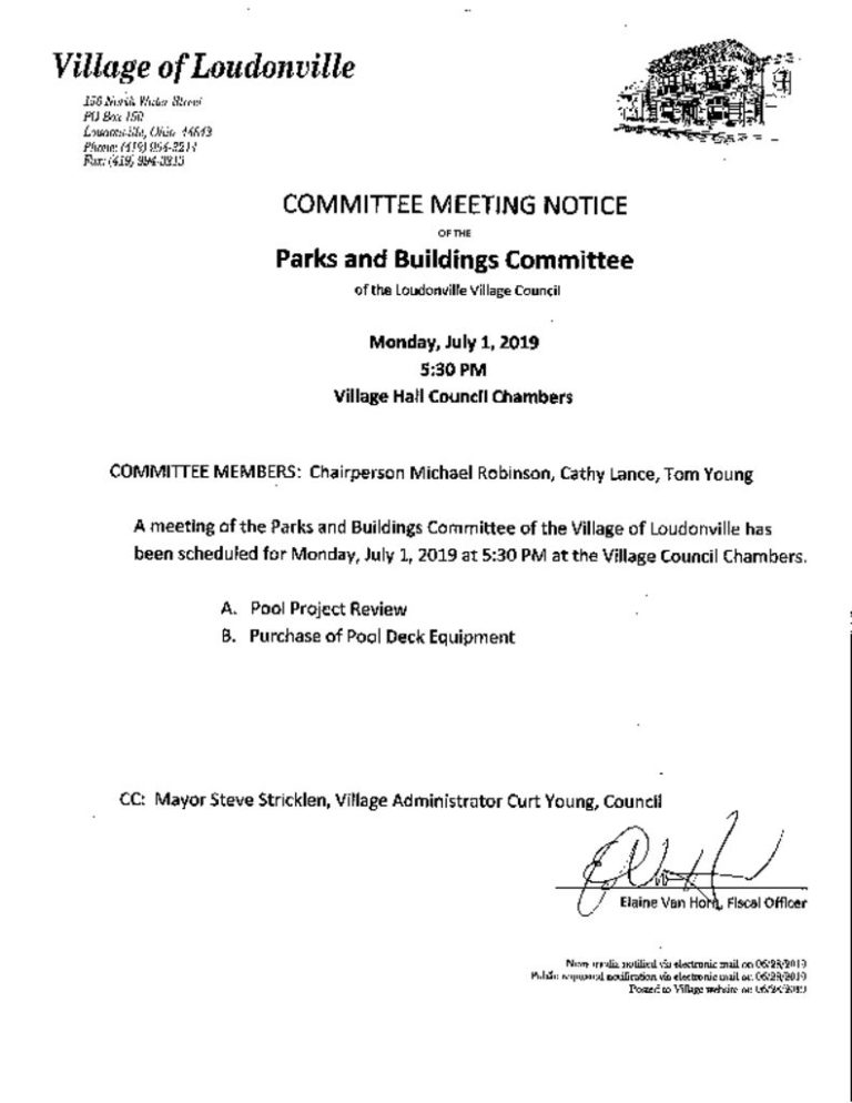 Meeting Notice July 1, 2019 - Village of Loudonville