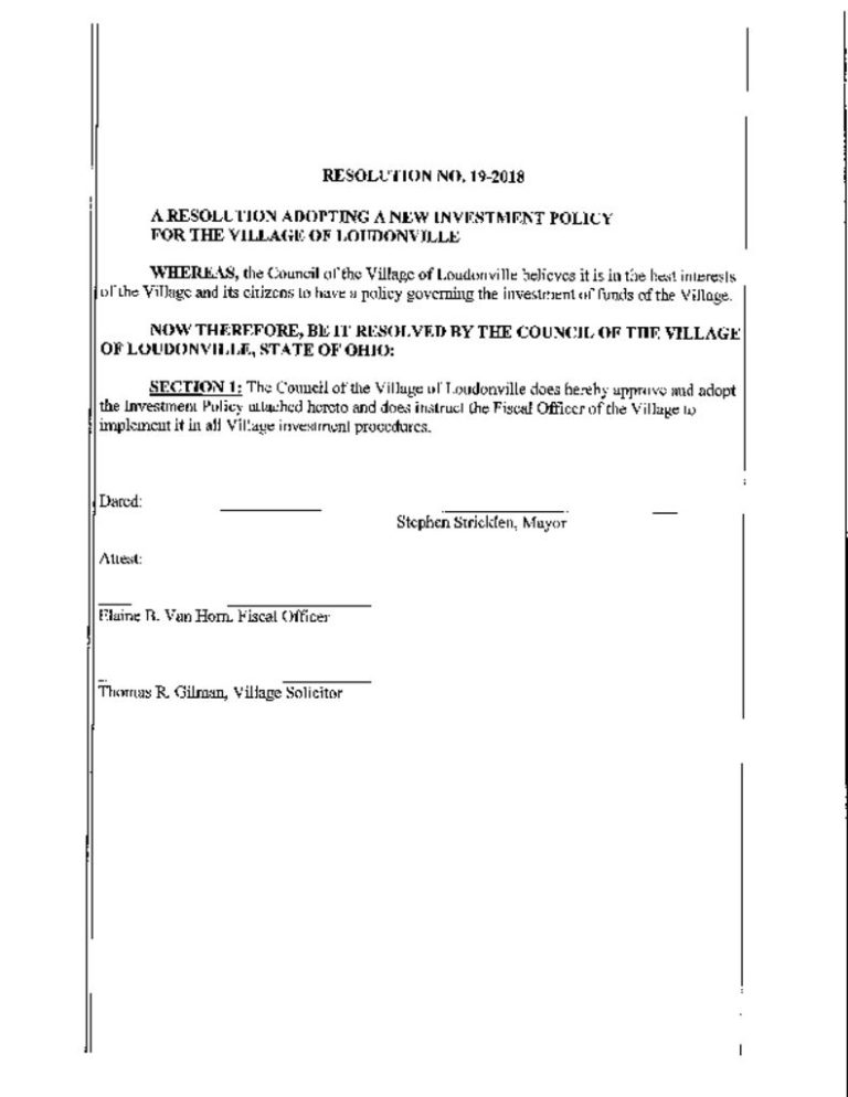 Resolution 19-2018 - Investment Policy - Village of Loudonville