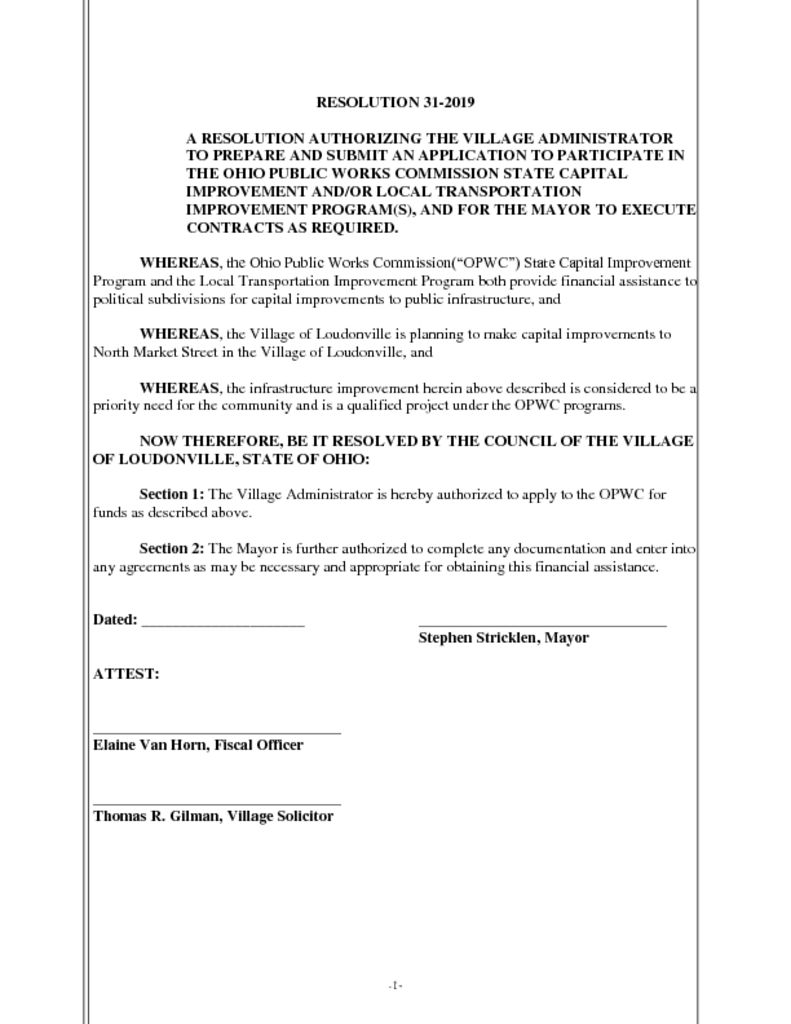 Resolution 31-2019 - OPWC North Market Street Improvements Project ...