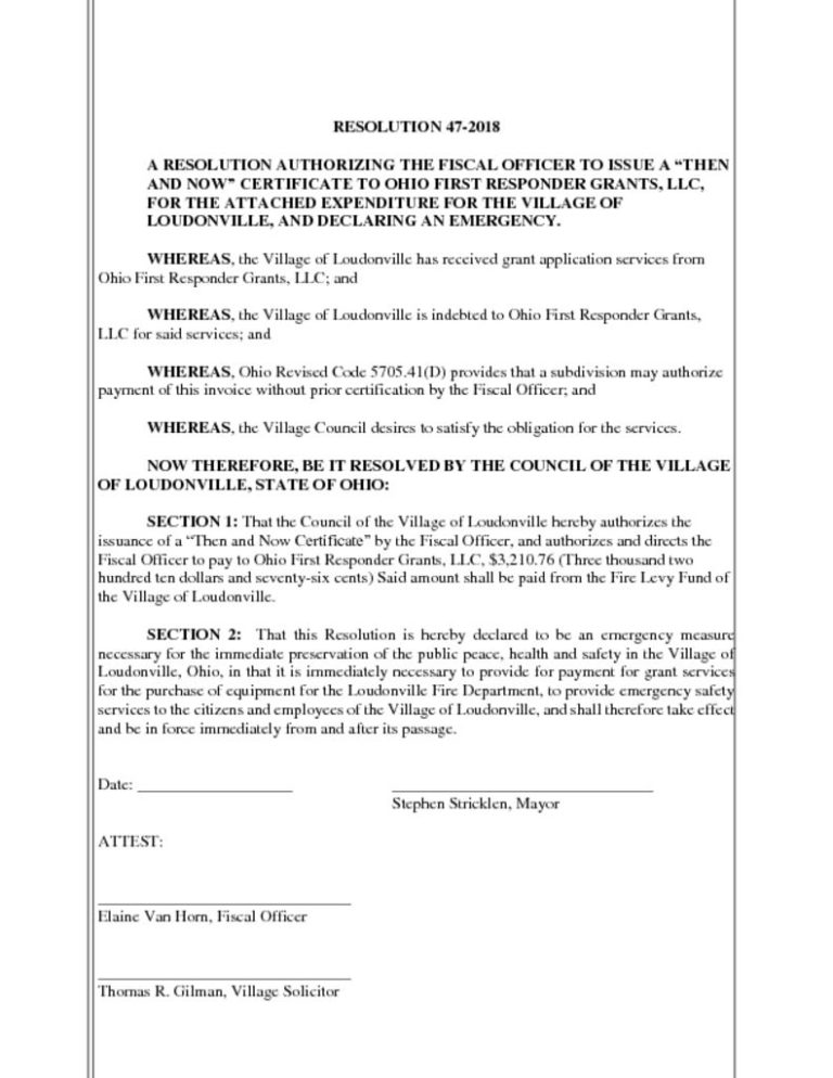 Resolution 47-2018 - OFRG Then and Now Resolution - Village of Loudonville